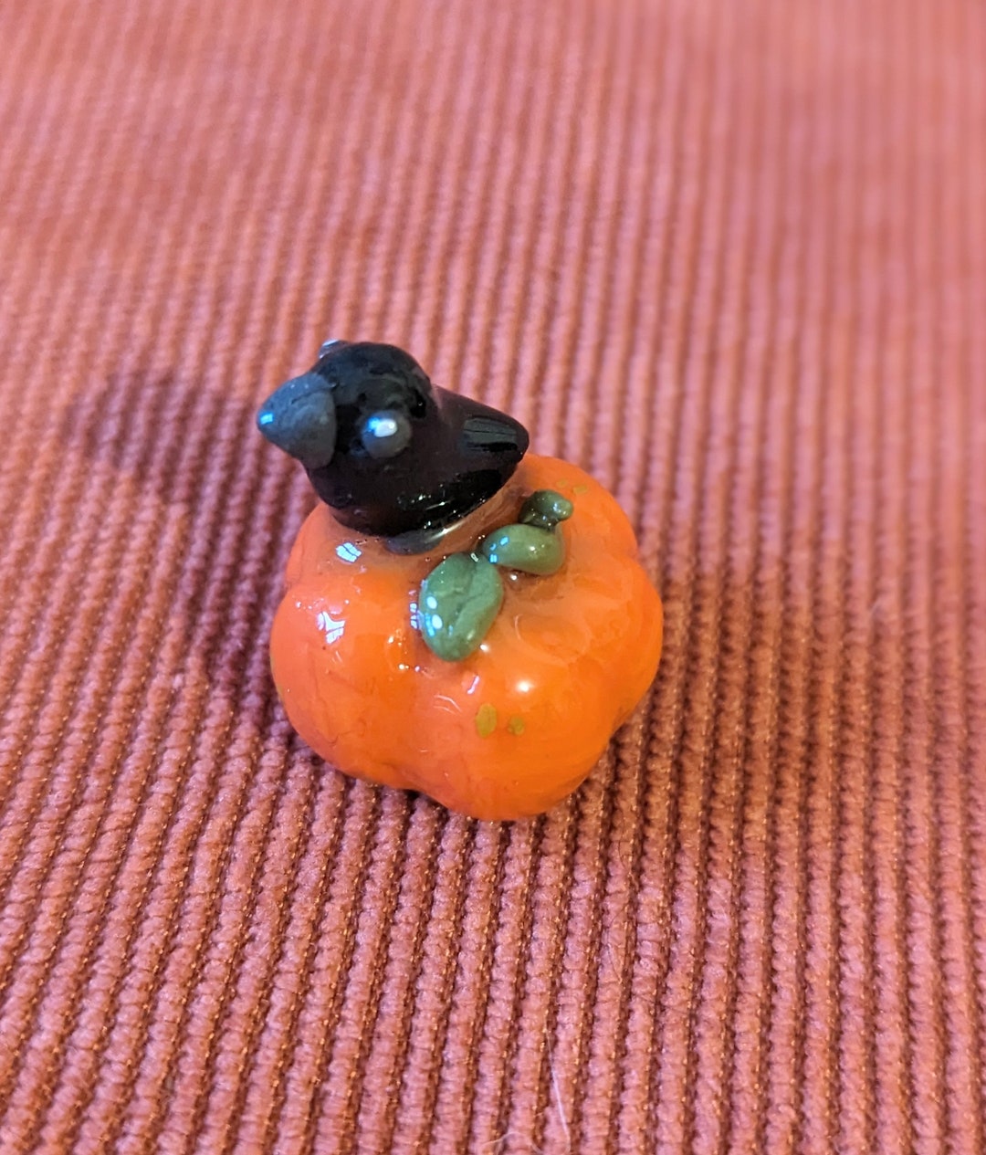 Crow Figurine on Its Pumpkin, Mini Autumn Decoration in Fimo Paste and ...