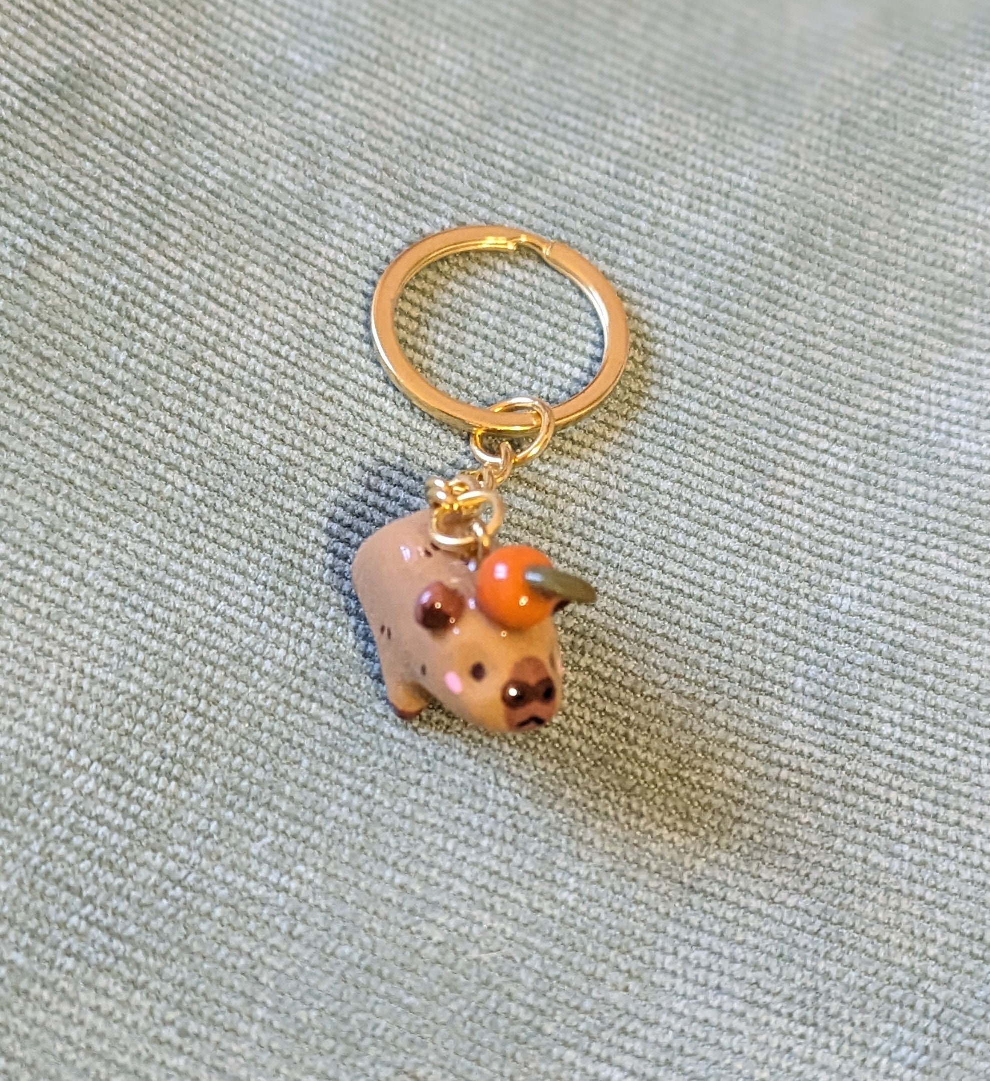 Golden Key Ring Mini Capybara and His Orange in Fimo and - Etsy