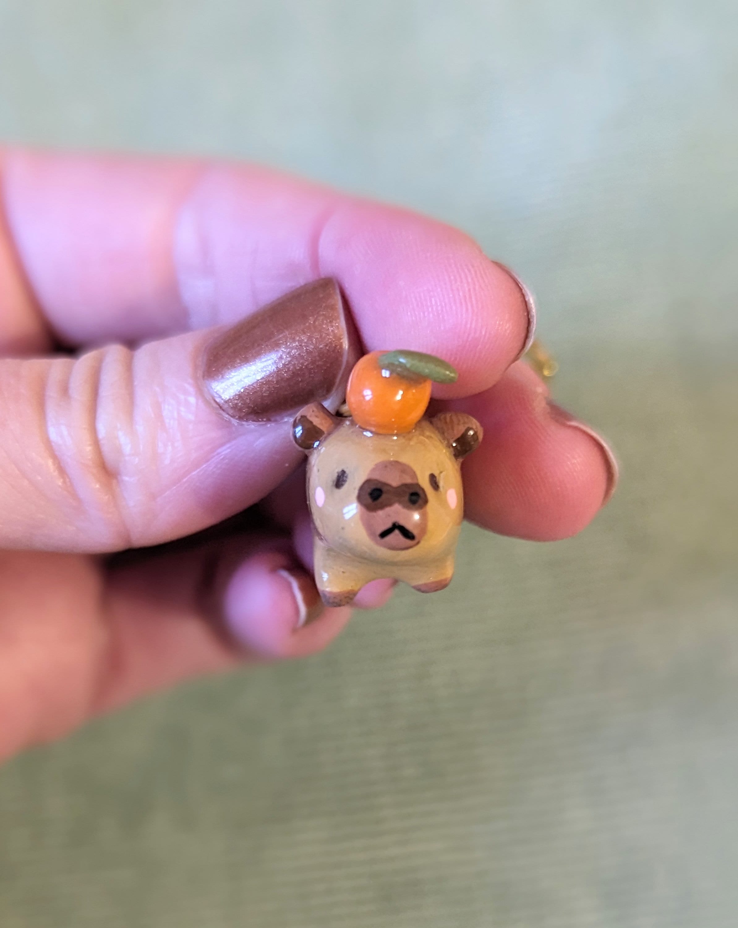 Golden Key Ring Mini Capybara and His Orange in Fimo and - Etsy