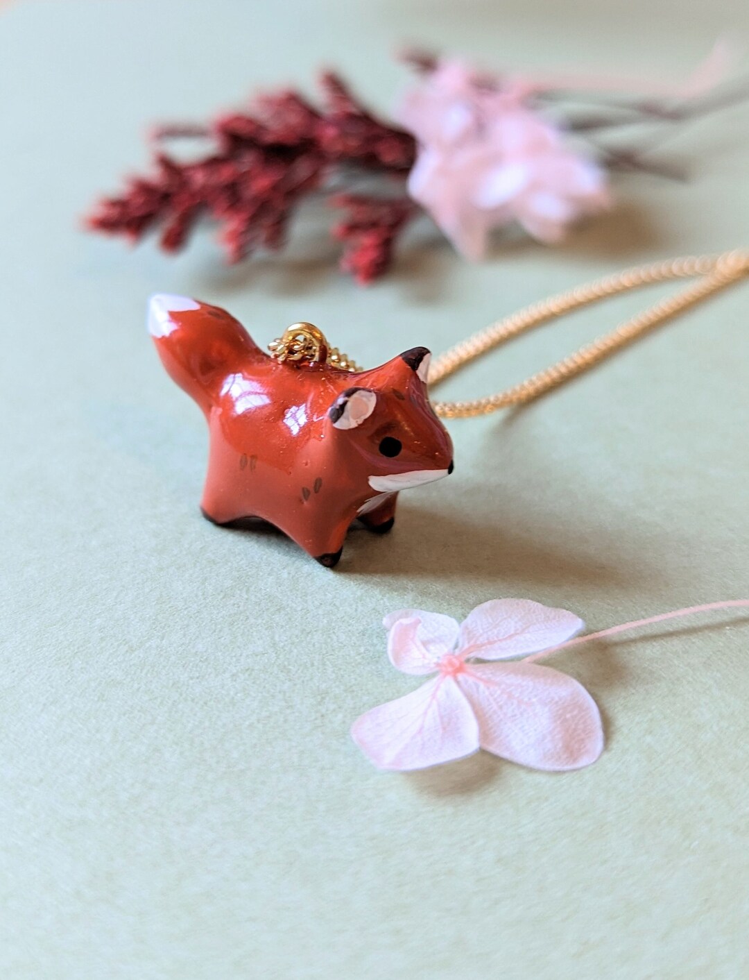 Necklace Adorned With a Small Fimo Fox, Fox Pendant - Etsy