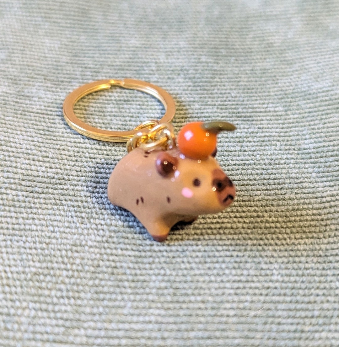 Golden Key Ring Mini Capybara and His Orange in Fimo and - Etsy
