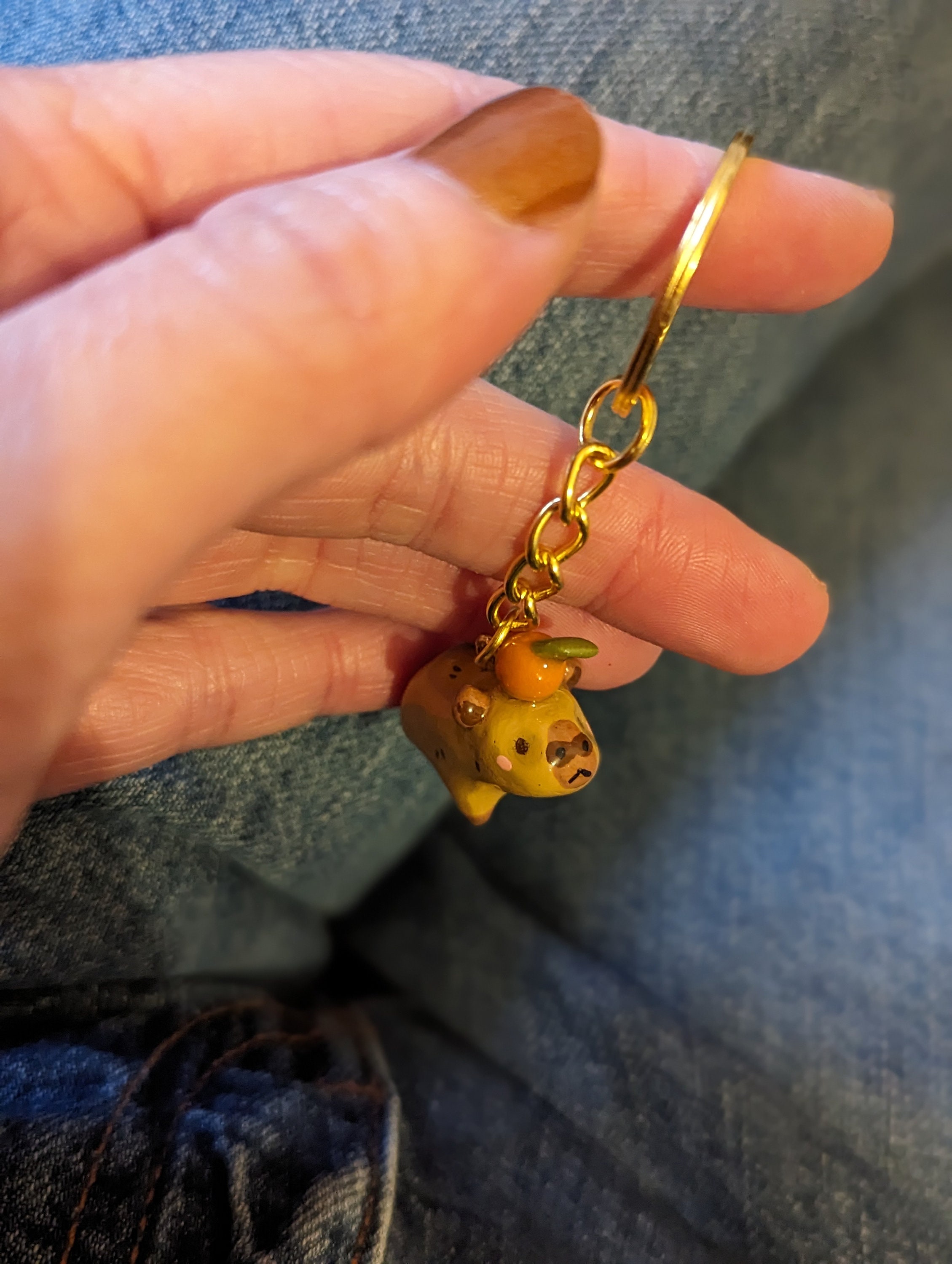 Golden Key Ring Mini Capybara and His Orange in Fimo and - Etsy