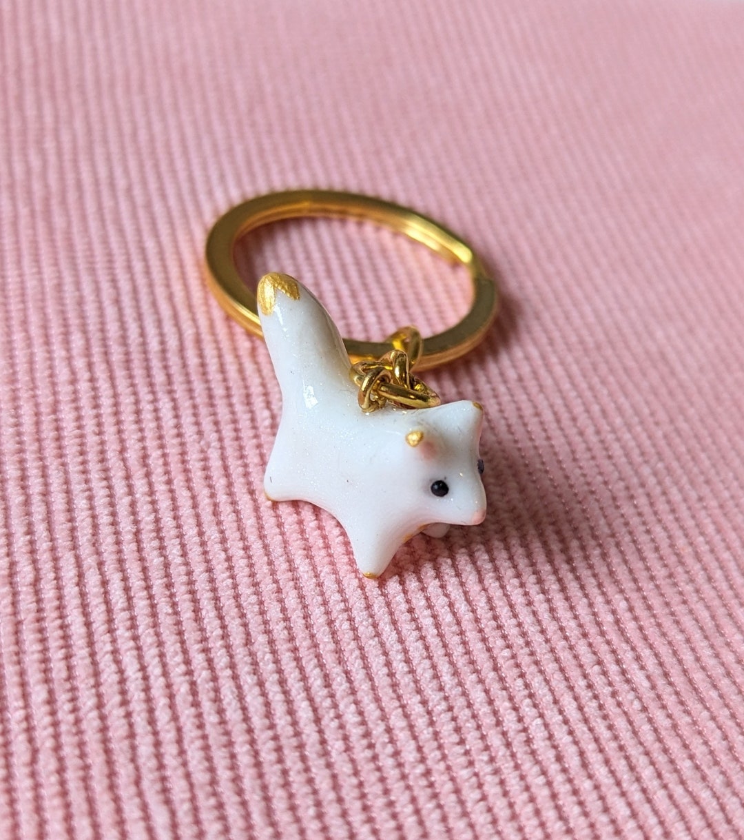 Golden Key Ring Mini Polar Fox in Fimo and Resin - Etsy