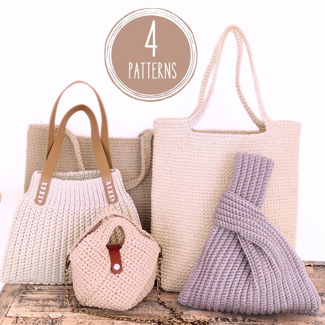 4 CROCHET BAG PATTERNS - Handmade Crochet Bag Patterns Bundle, Tote Bag ...