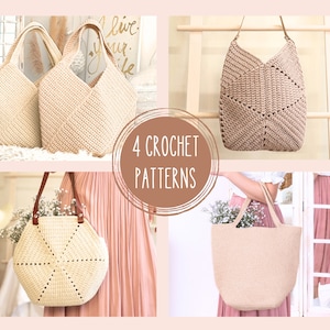 Crochet Pattern Bundle, 4 Crochet Bag Patterns, Easy Pattern PDF ...