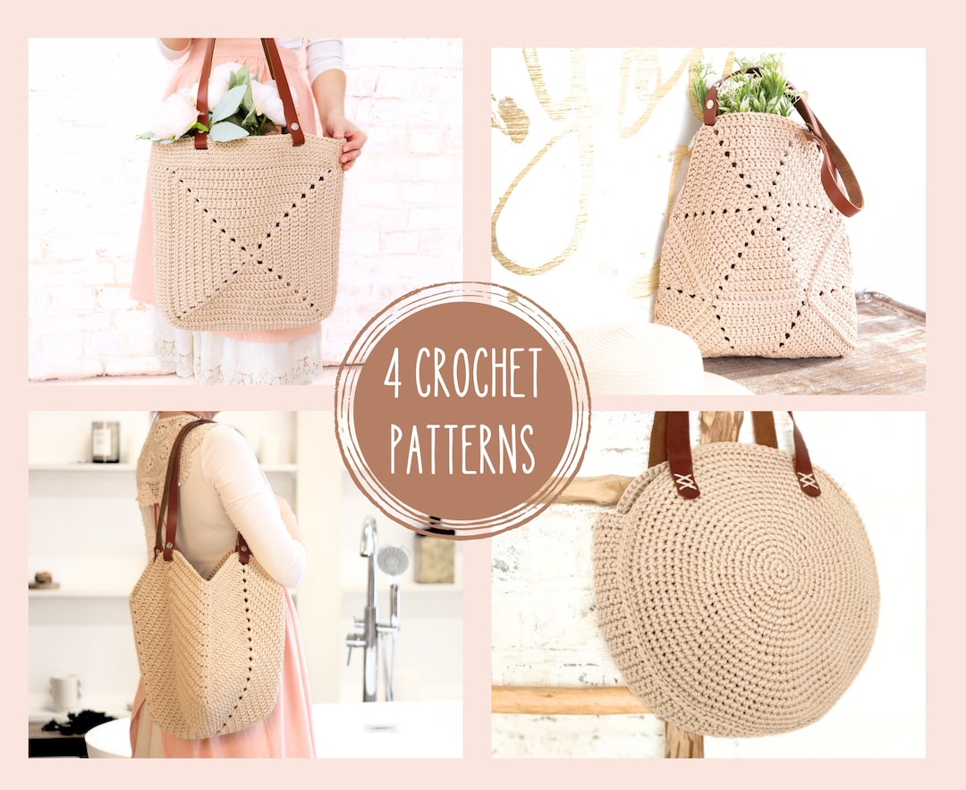 Crochet Pattern Bundle, 4 Crochet Bag Patterns, Granny Square Bag ...