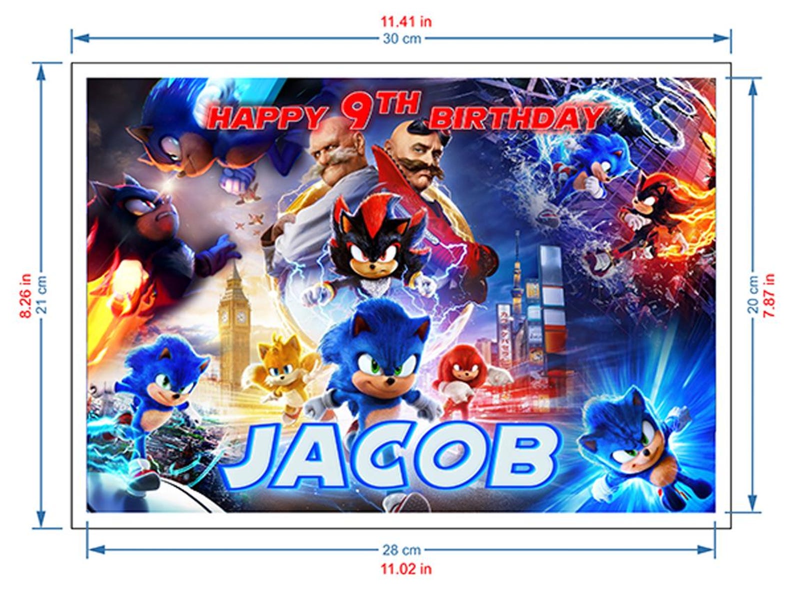Sonic Birthday Themed Edible Cake Topper - Rectangular Design - Wafer ...