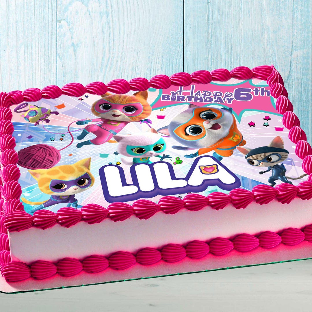 Superkitties Birthday Themed Edible Cake Topper – Rectangular Design ...