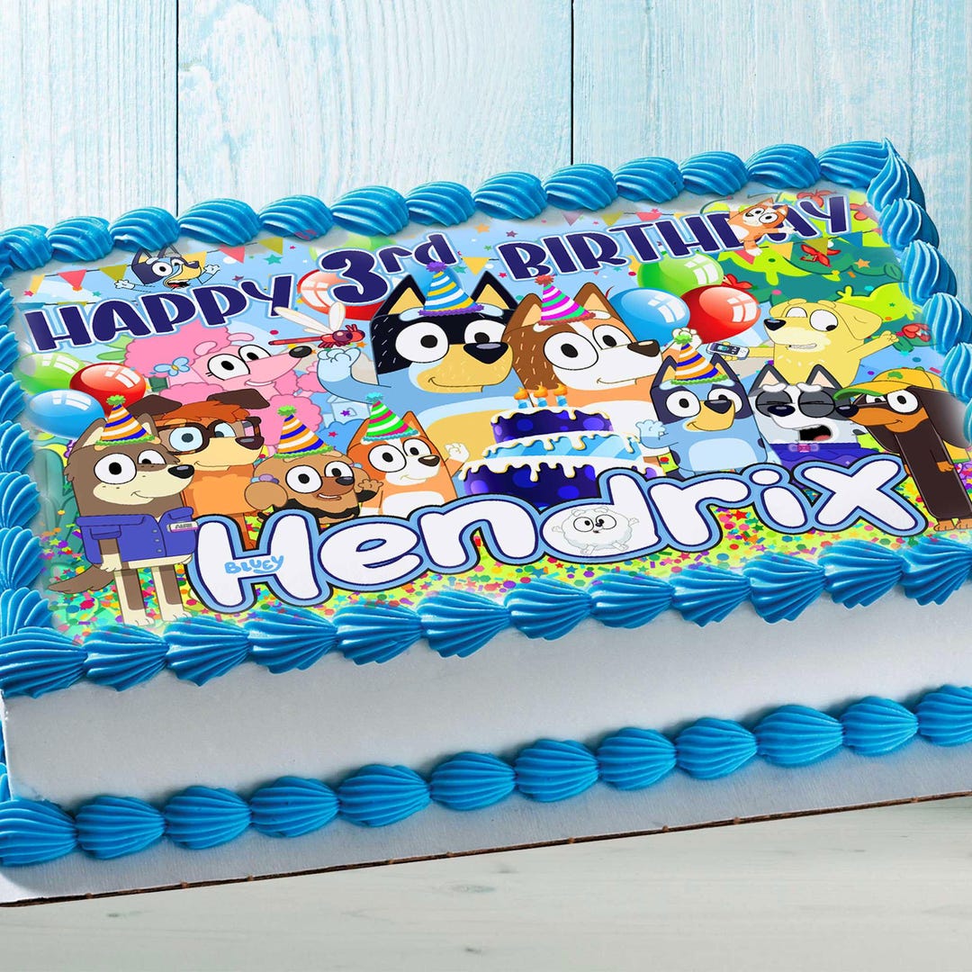 Bluey Birthday Themed Edible Cake Topper - Rectangular Design - Wafer ...