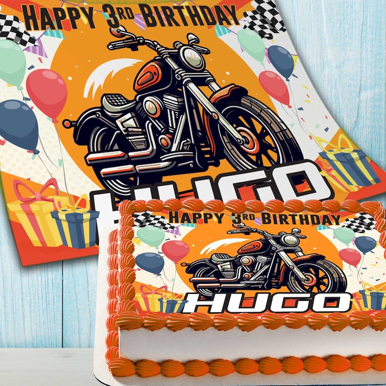 Motorcycle Birthday Cake Topper – Personalized Edible Image With Name ...