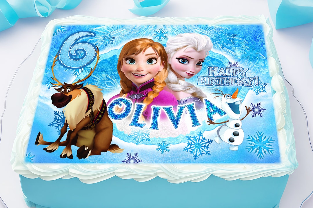 Frozen Birthday Themed Edible Cake Topper - Rectangular Design - Wafer ...