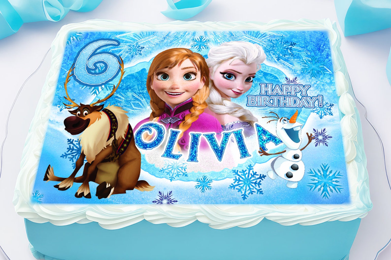 Frozen Birthday Themed Edible Cake Topper - Rectangular Design - Wafer ...