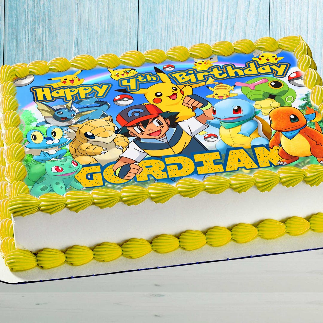 Pokemon Birthday Themed Edible Cake Topper – Rectangular Design – Wafer ...