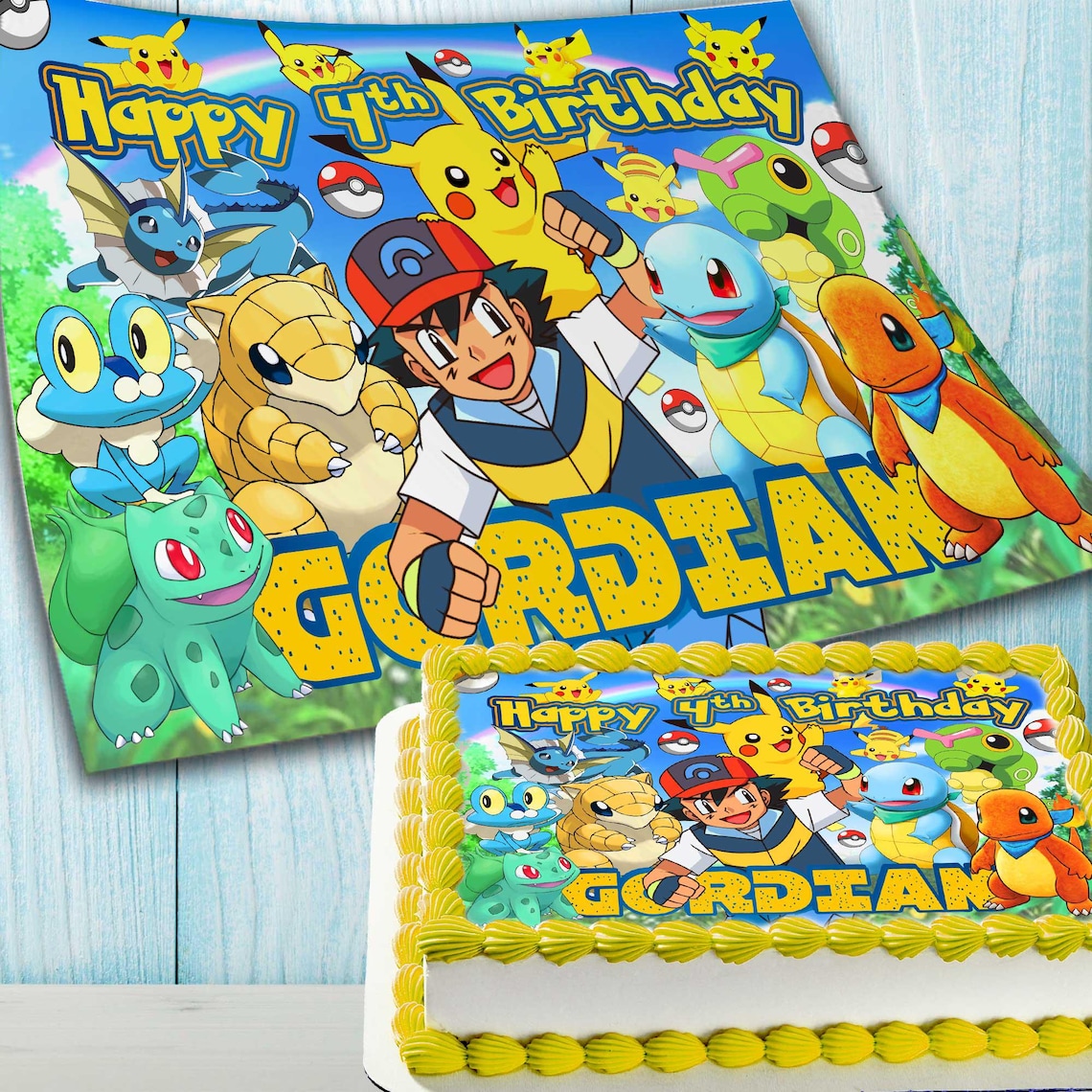 Pokemon Birthday Themed Edible Cake Topper – Rectangular Design – Wafer ...