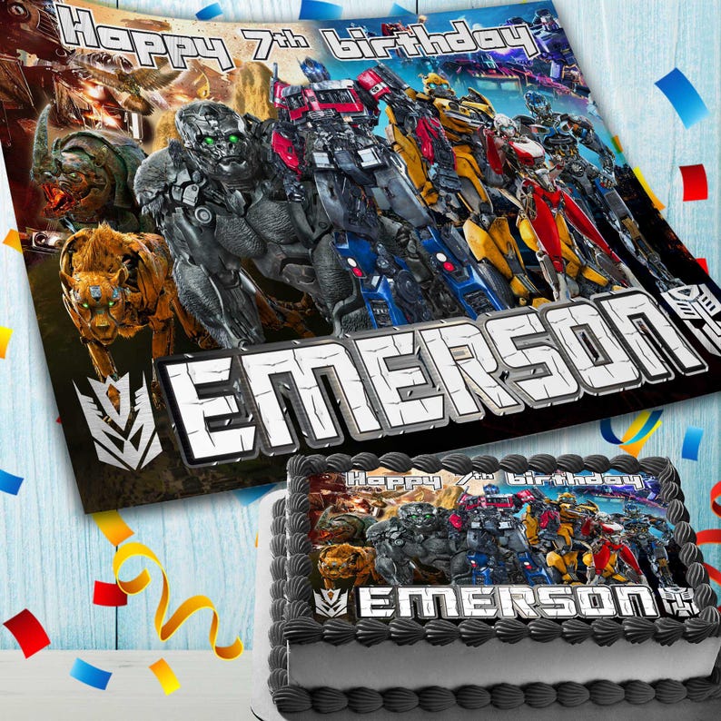 Transformers Birthday Themed Edible Cake Topper - Rectangular Design ...