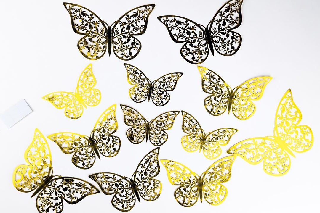 Gold Butterfly Cake Toppers – Set of 12 Decorative Butterflies for ...