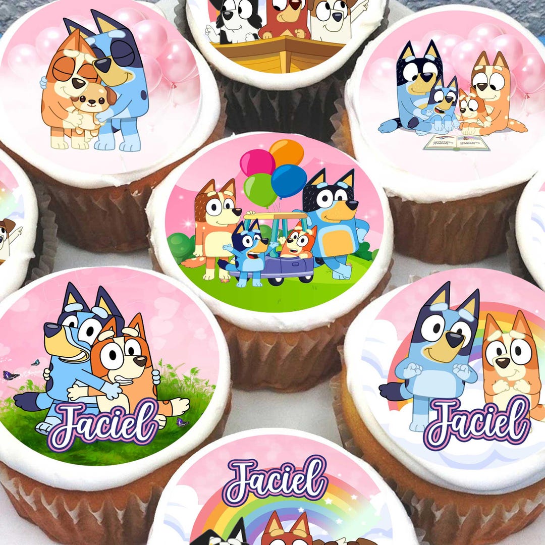 24 Pink Bluey Edible Cupcake Toppers – Girly Design – Precut on Wafer ...