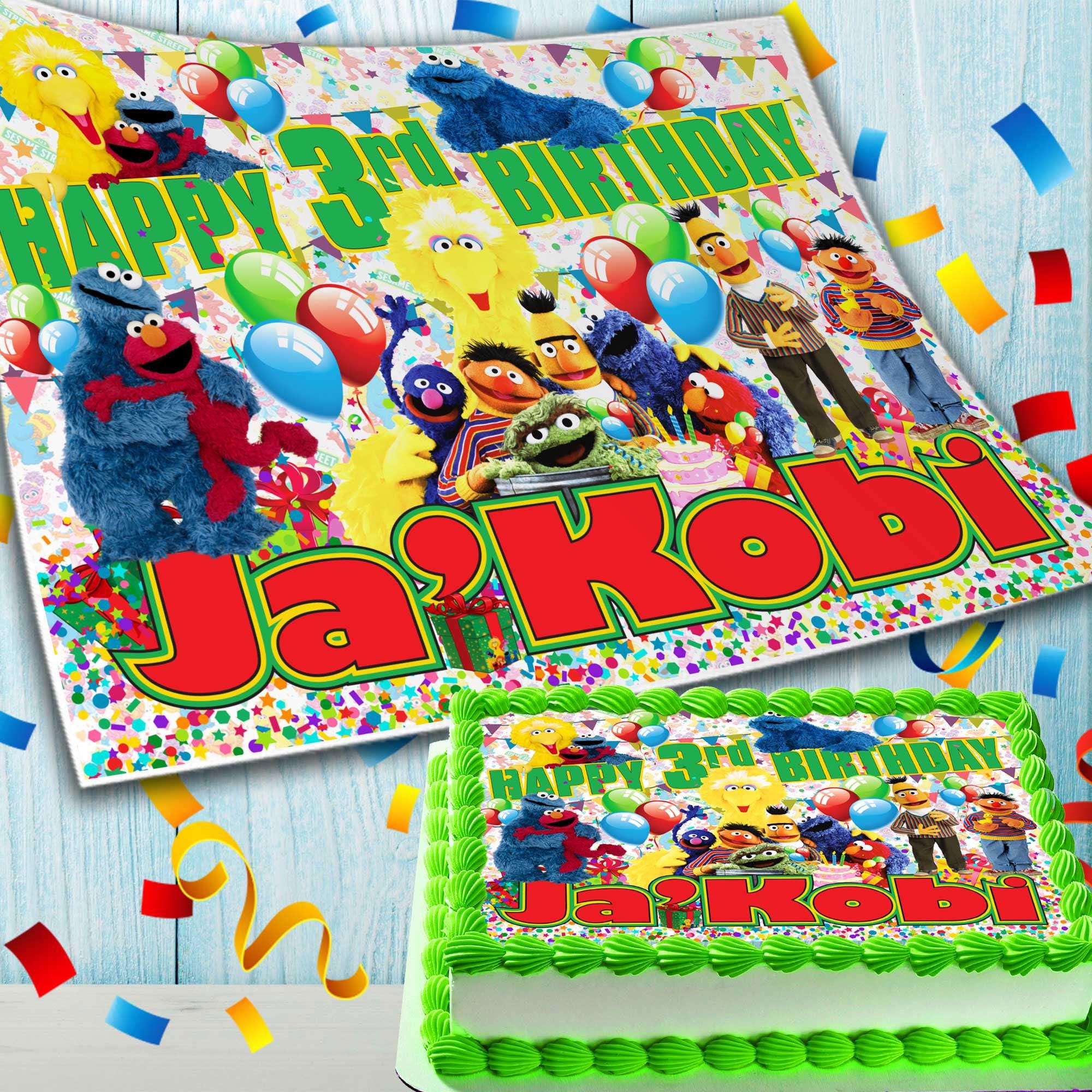 Sesame Street Birthday Themed Edible Cake Topper - Rectangular Design ...