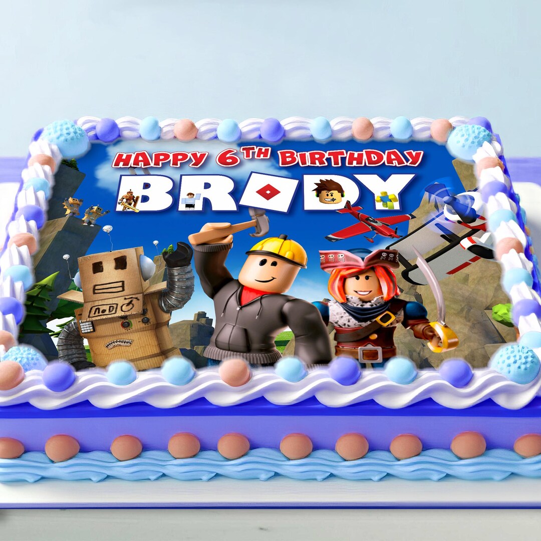 Roblox Birthday Themed Edible Cake Topper – Rectangular Design – Wafer ...