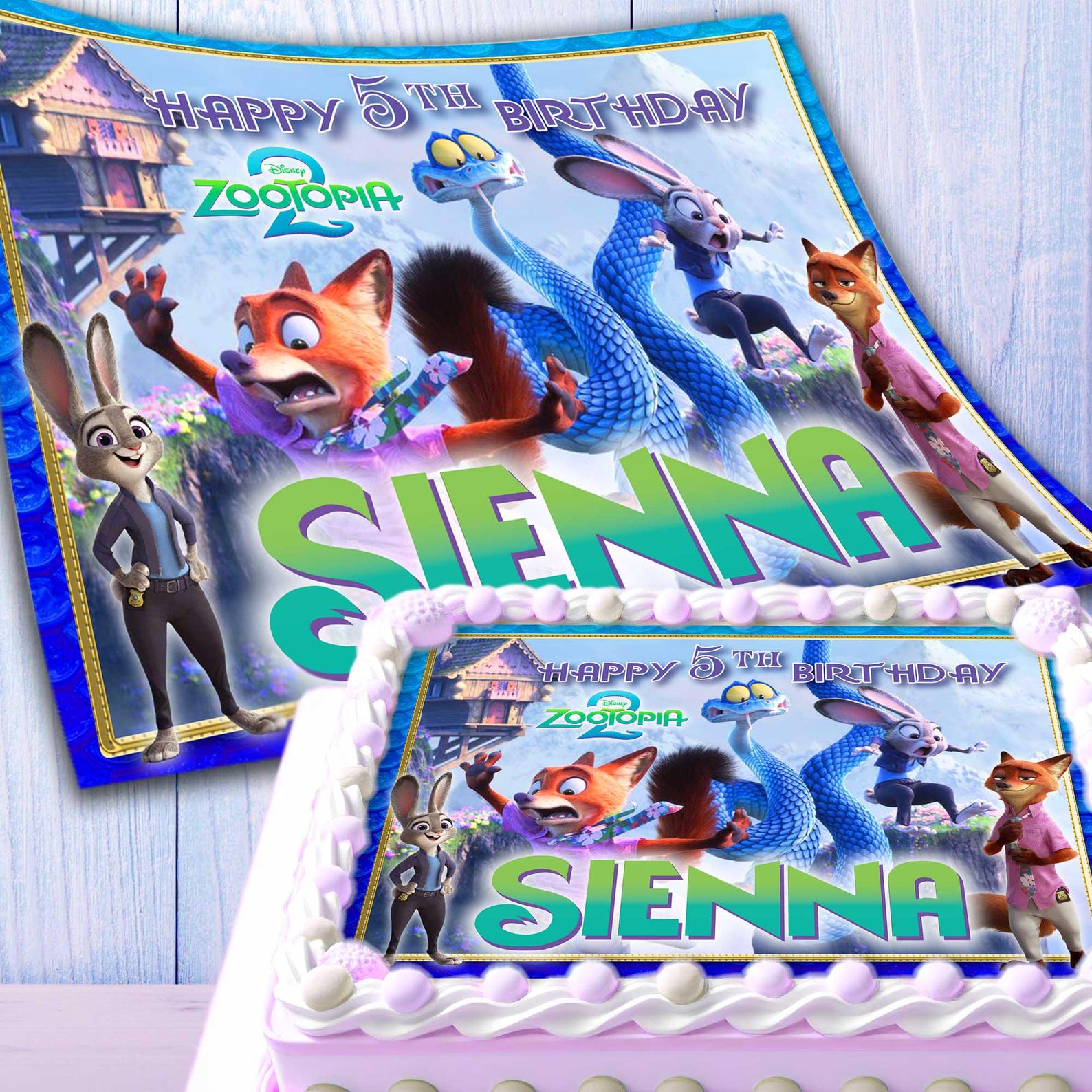 Zootopia 2 Birthday Themed Edible Cake Topper – Rectangular Design ...
