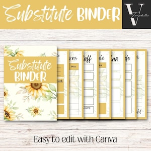 Substitute Teacher Binder Template L Editable L Easy to Edit L Back to ...
