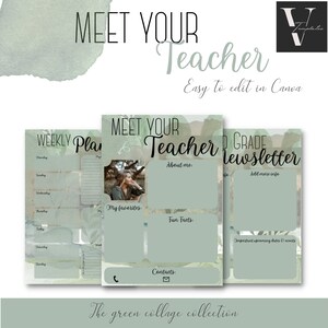 Meet the Teacher Template - Watercolor Green Collage - Etsy