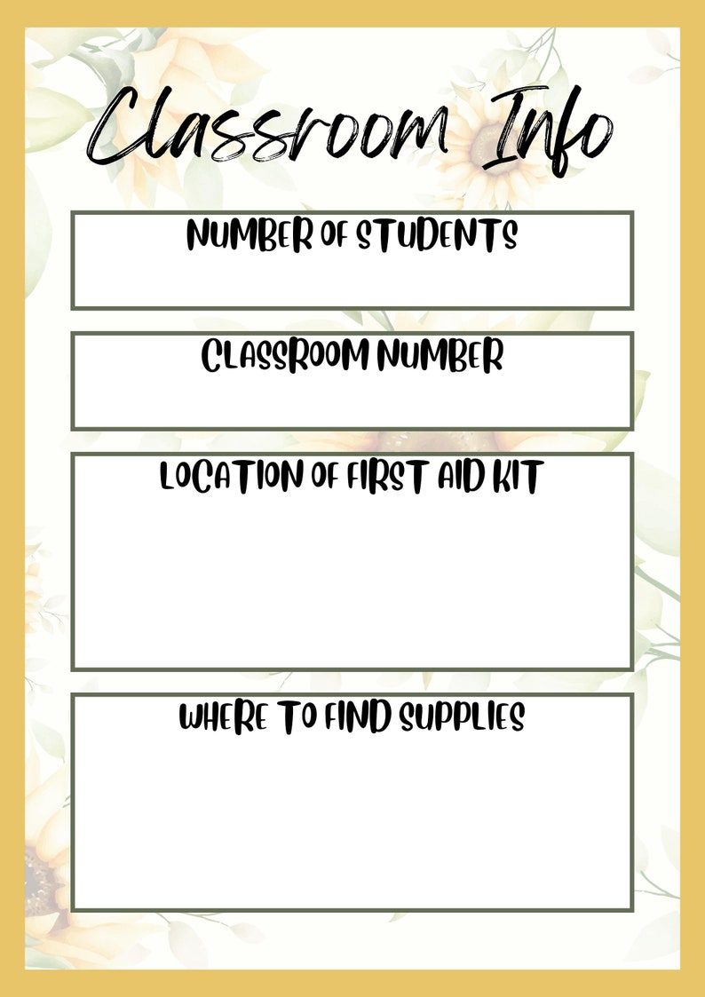 Substitute Teacher Binder Template L Editable L Easy to Edit L Back to ...