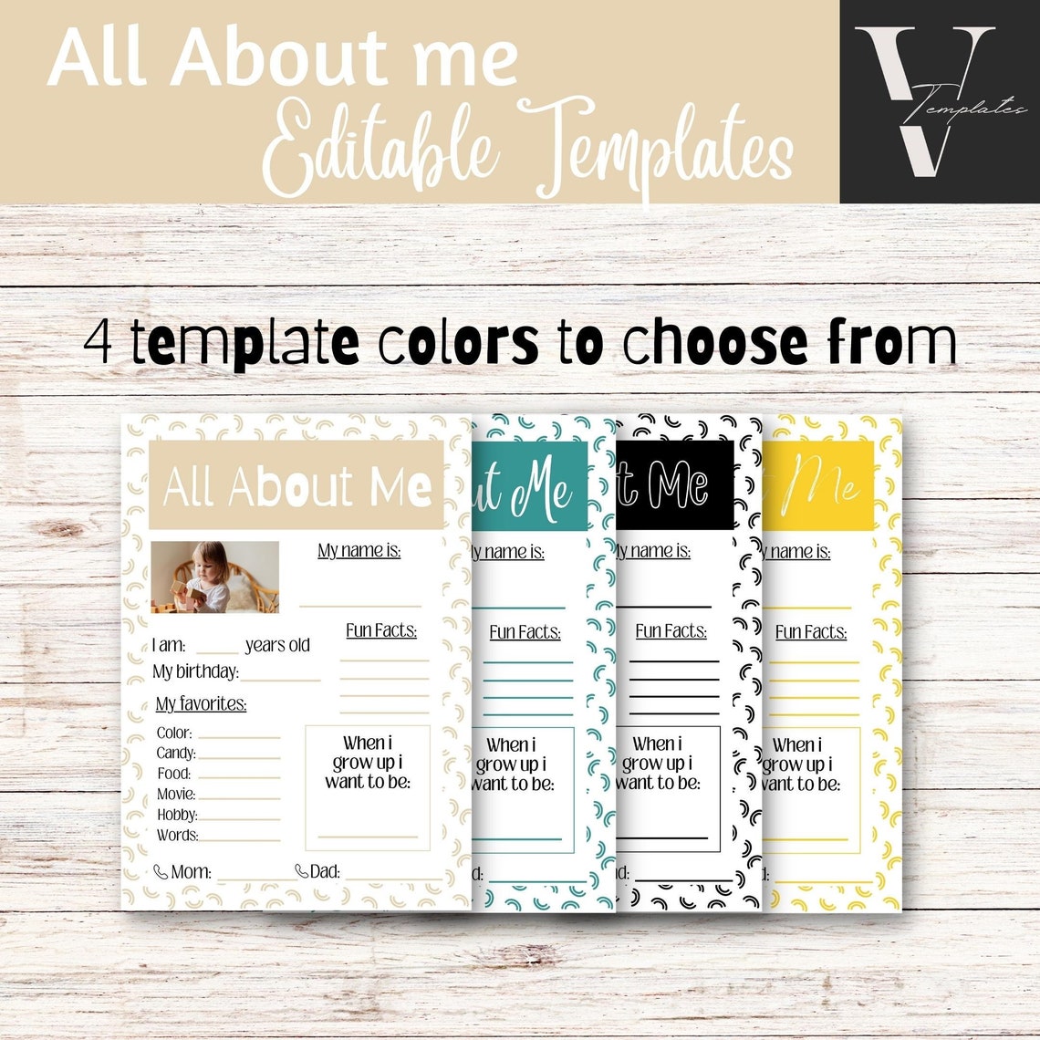 All About Me Editable Template 4 to Choose From, Back to School, All ...