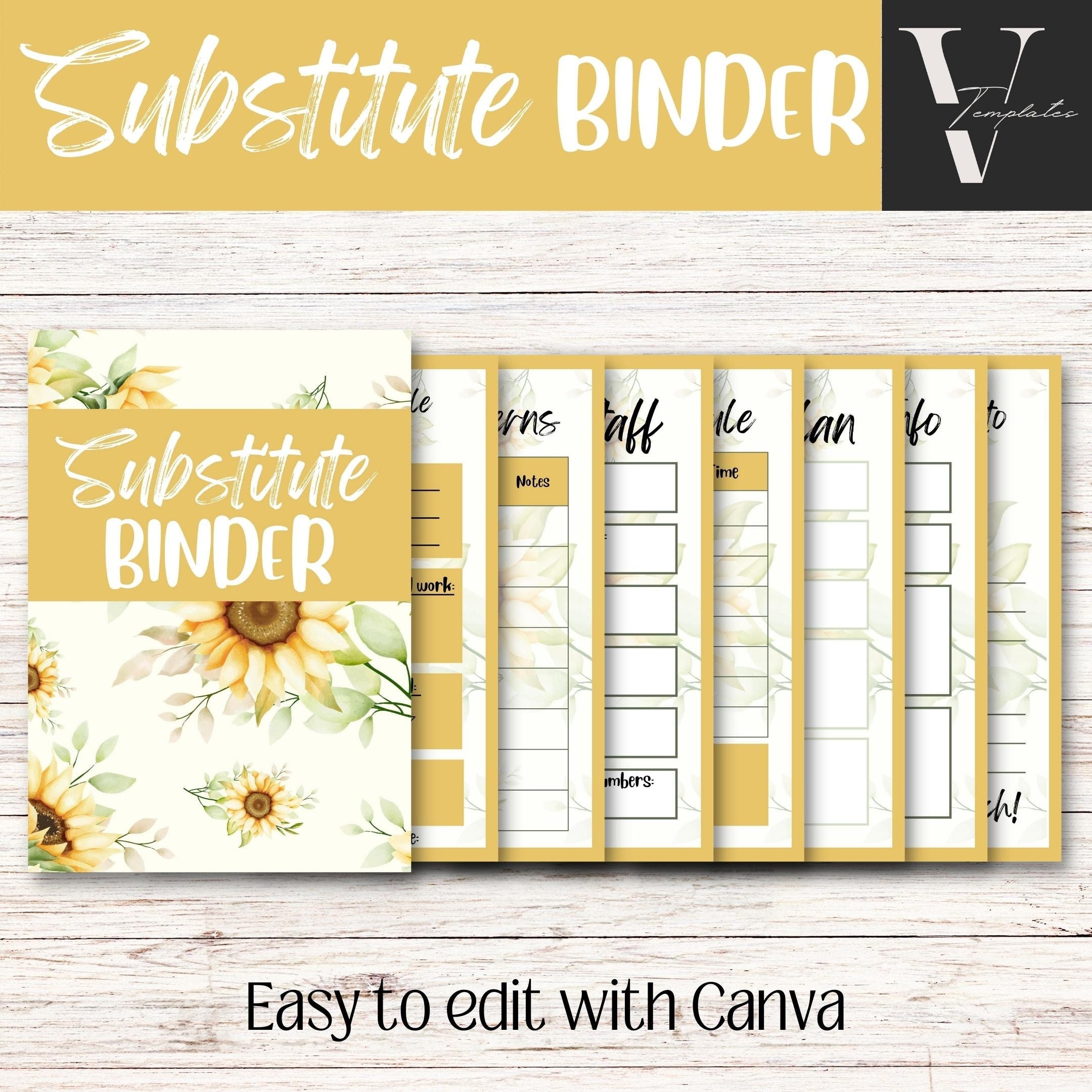 Substitute Teacher Binder Template L Editable L Easy to Edit L Back to ...