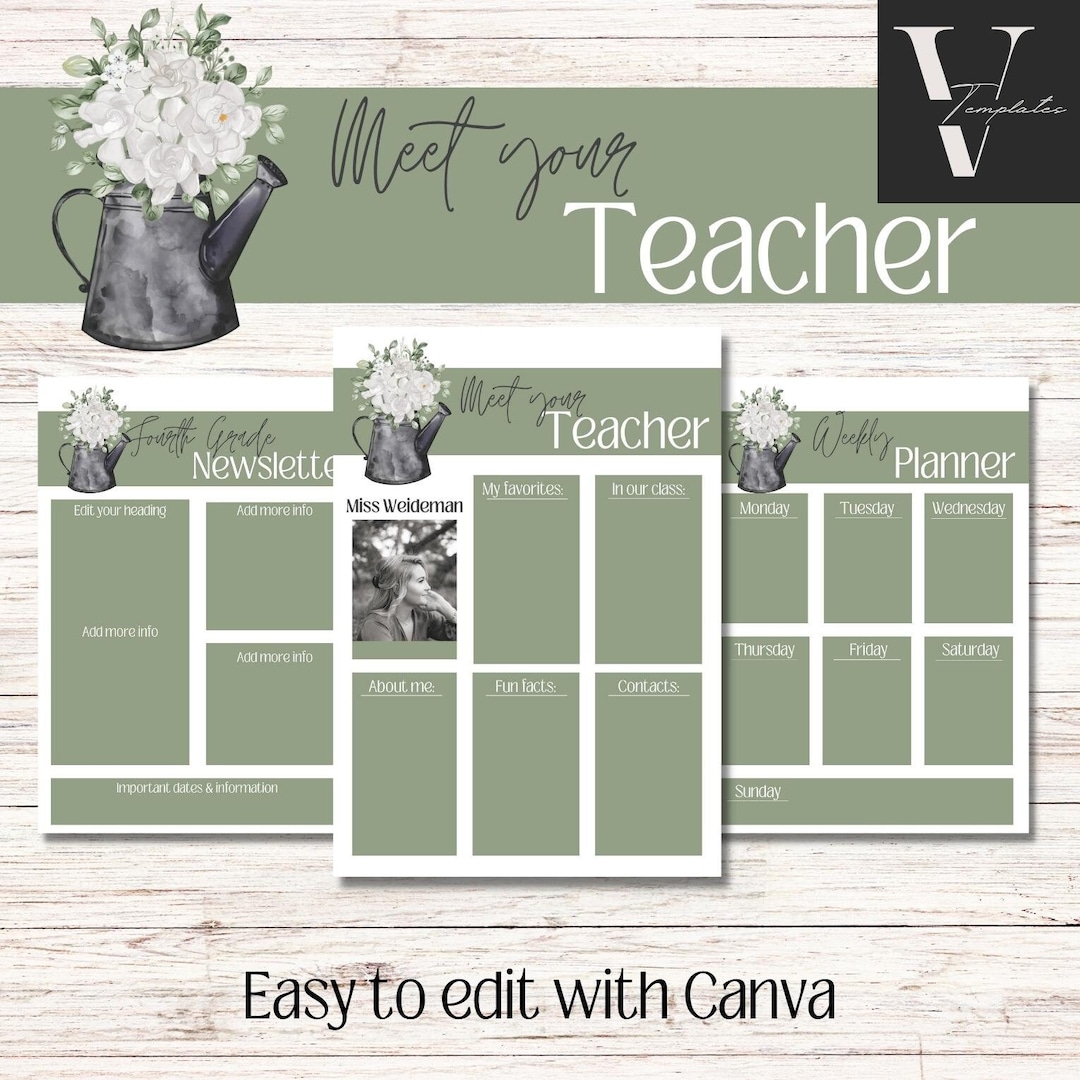 Meet the Teacher L Simple Green Floral Template L Editable - Etsy