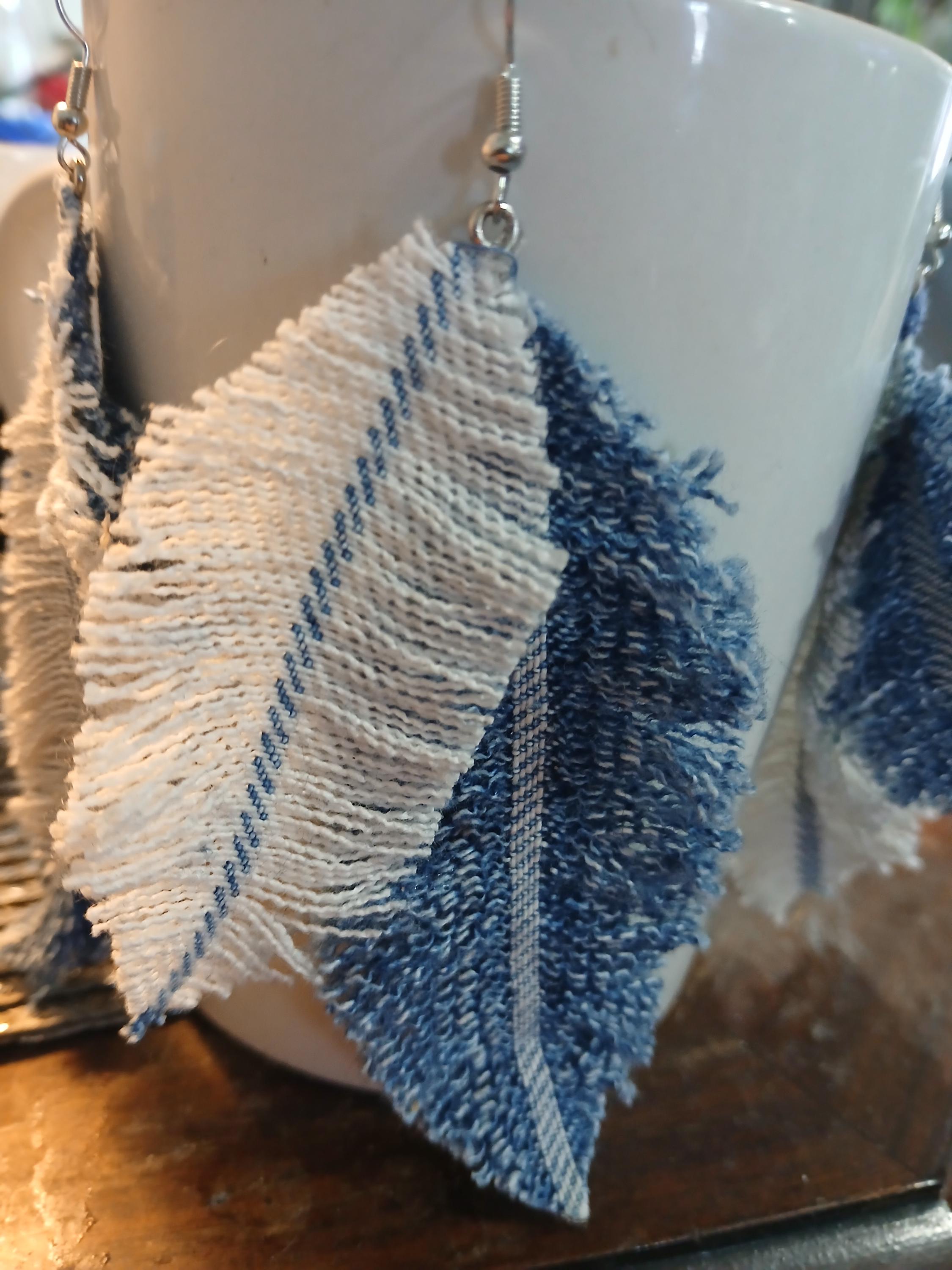 Denim Feather Earrings - Etsy