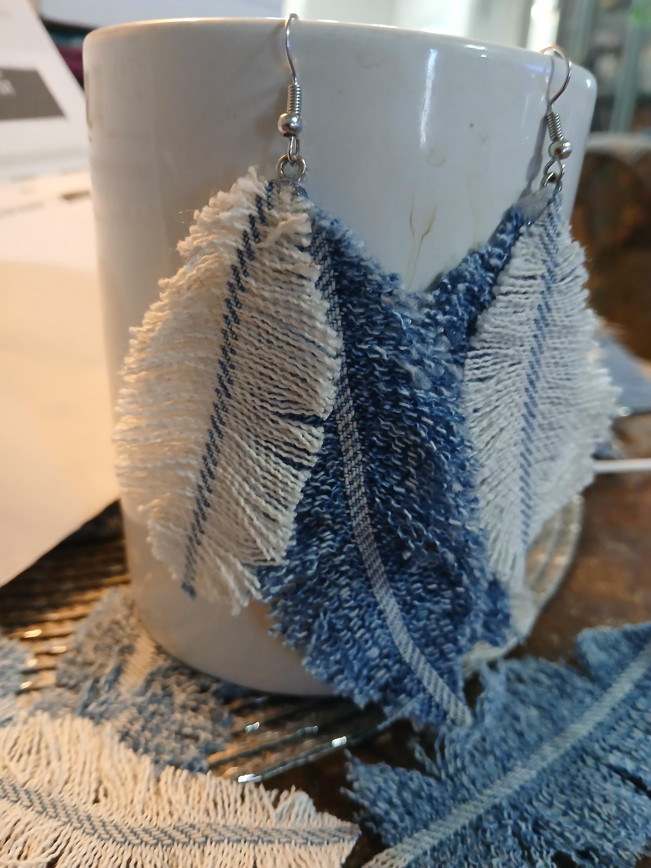 Denim Feather Earrings - Etsy