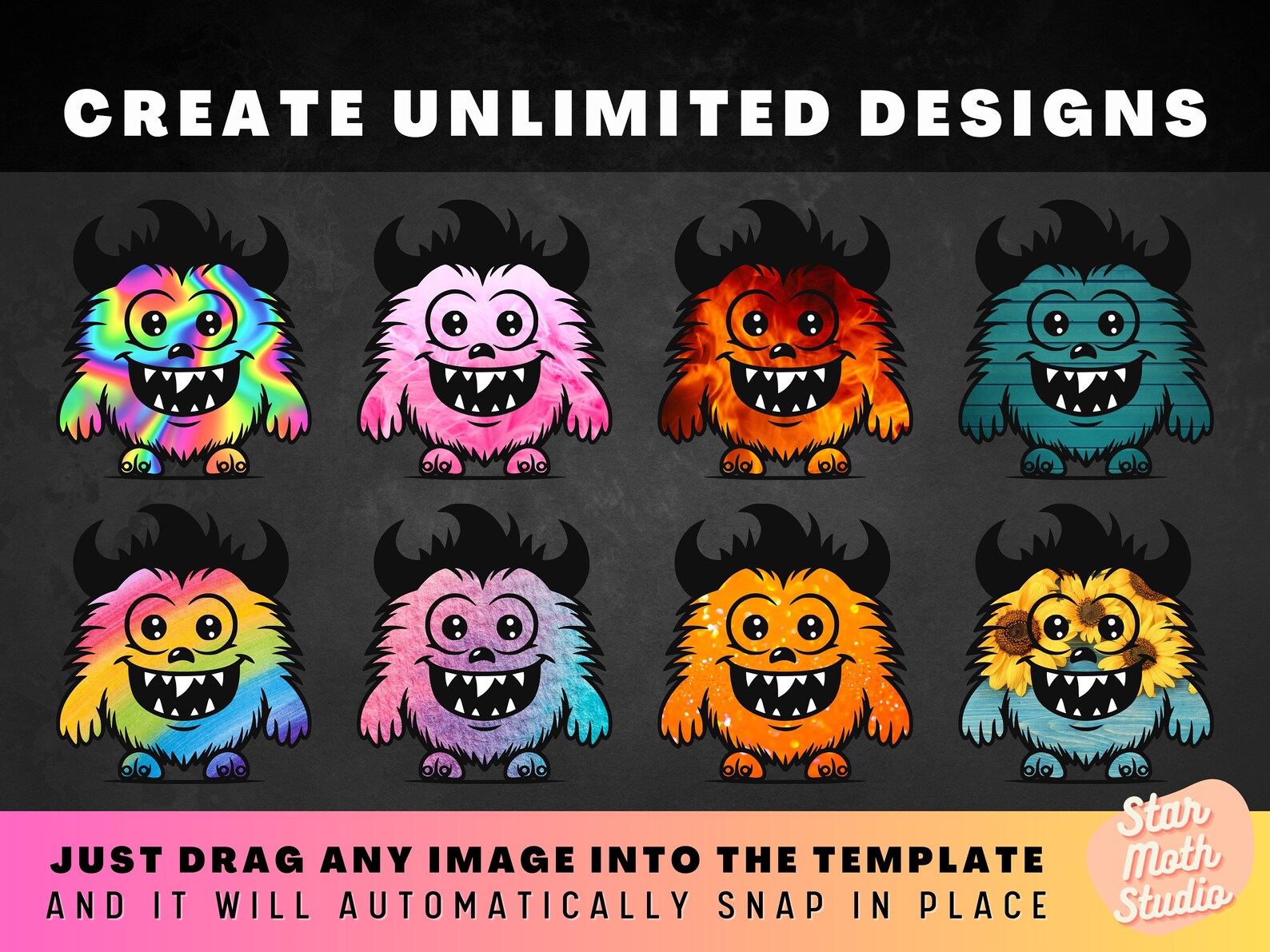 Cute Monsters Halloween CANVA FRAMES, Easy Drag and Drop Editable Canva ...