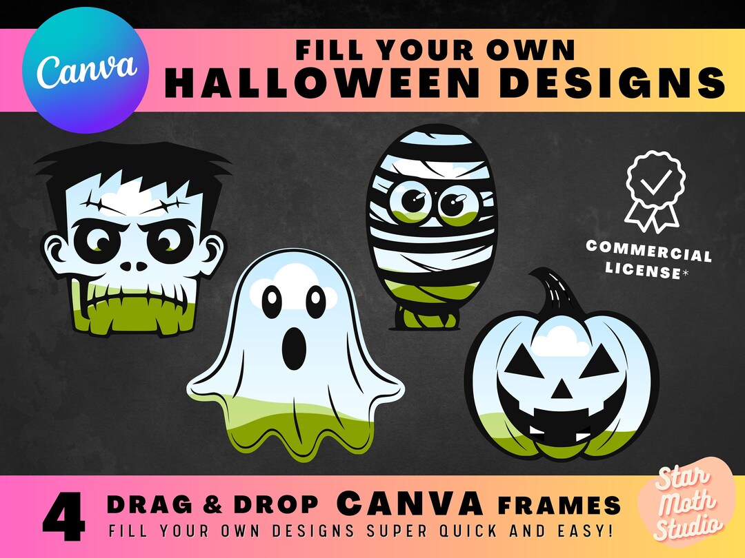 Classic Halloween Characters CANVA FRAMES, Easy Drag and Drop Editable ...