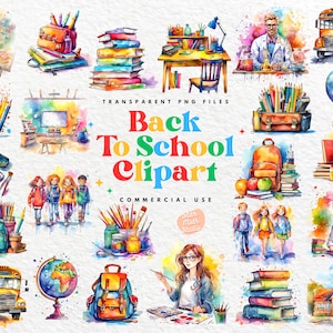 Back to School Watercolor Clipart Bundle - PNG, 300 Dpi, Notebook ...