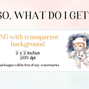 20 PNG Watercolor Adorable Space Astronaut Kittens Clipart Set, Fantasy ...