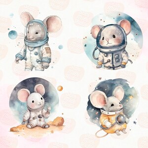22 PNG Watercolor Adorable Space Astronaut Mice Clipart Set, Fantasy ...