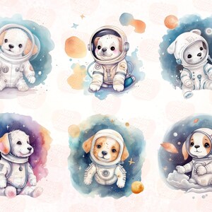 20 PNG Watercolor Adorable Space Astronaut Puppies Clipart Set, Fantasy ...