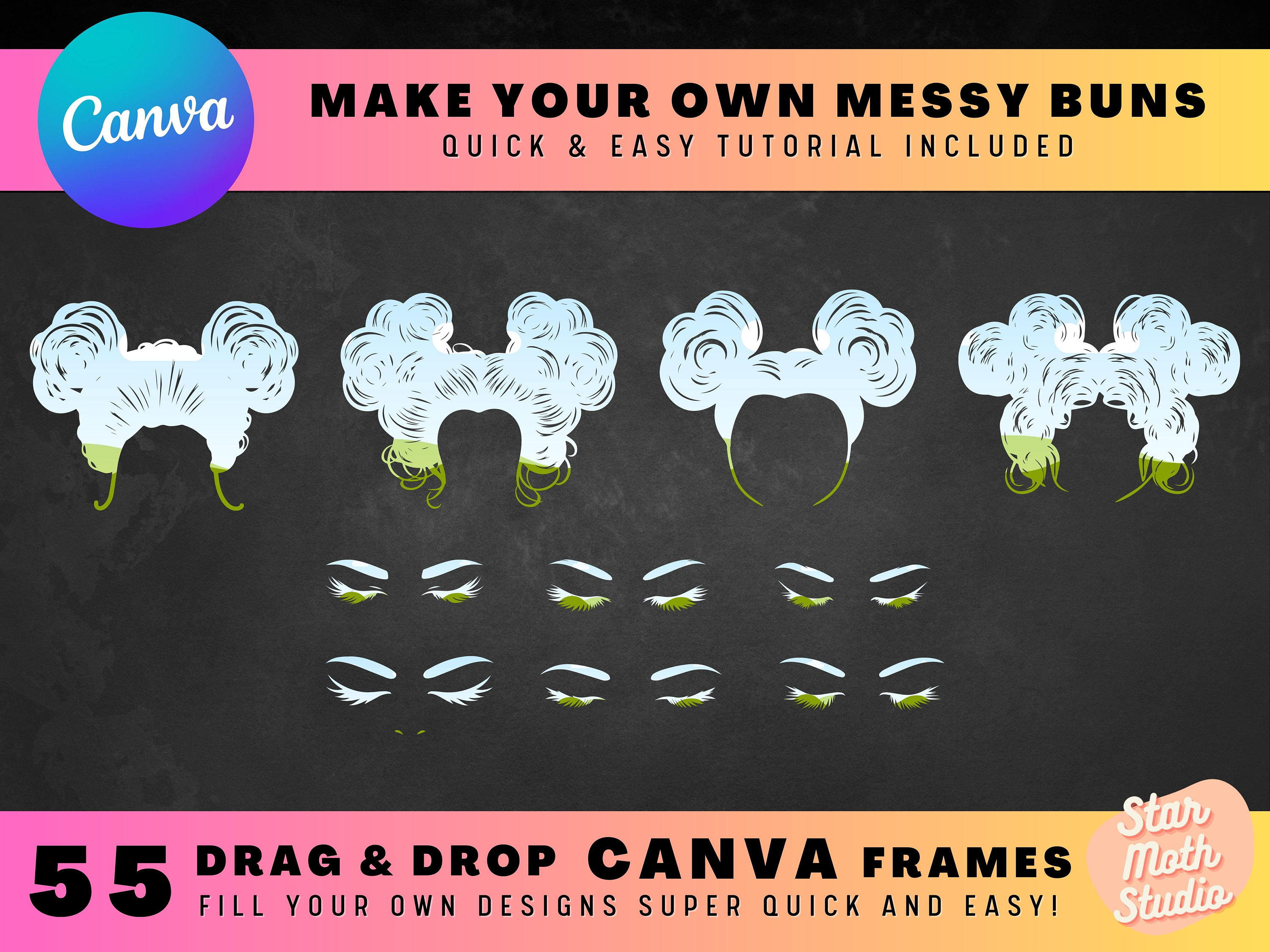 Make Your Own MESSY BUN on CANVA, Messy Bun Set Mom Life Canva Frame ...