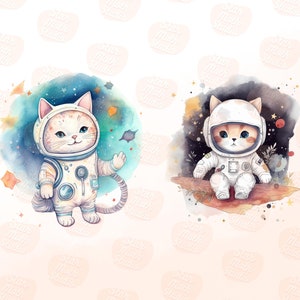 20 PNG Watercolor Adorable Space Astronaut Kittens Clipart Set, Fantasy ...