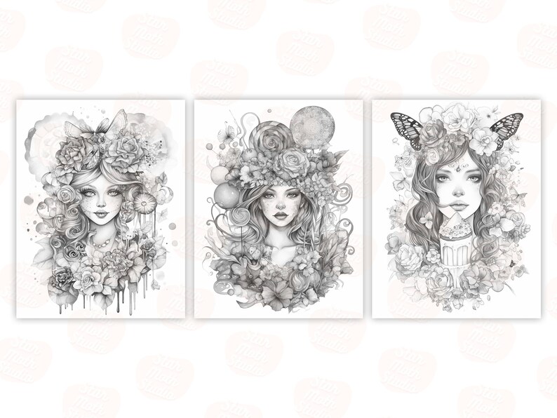 15 Cute Fairy Portraits Coloring Pages Bundle Set Printable - Etsy
