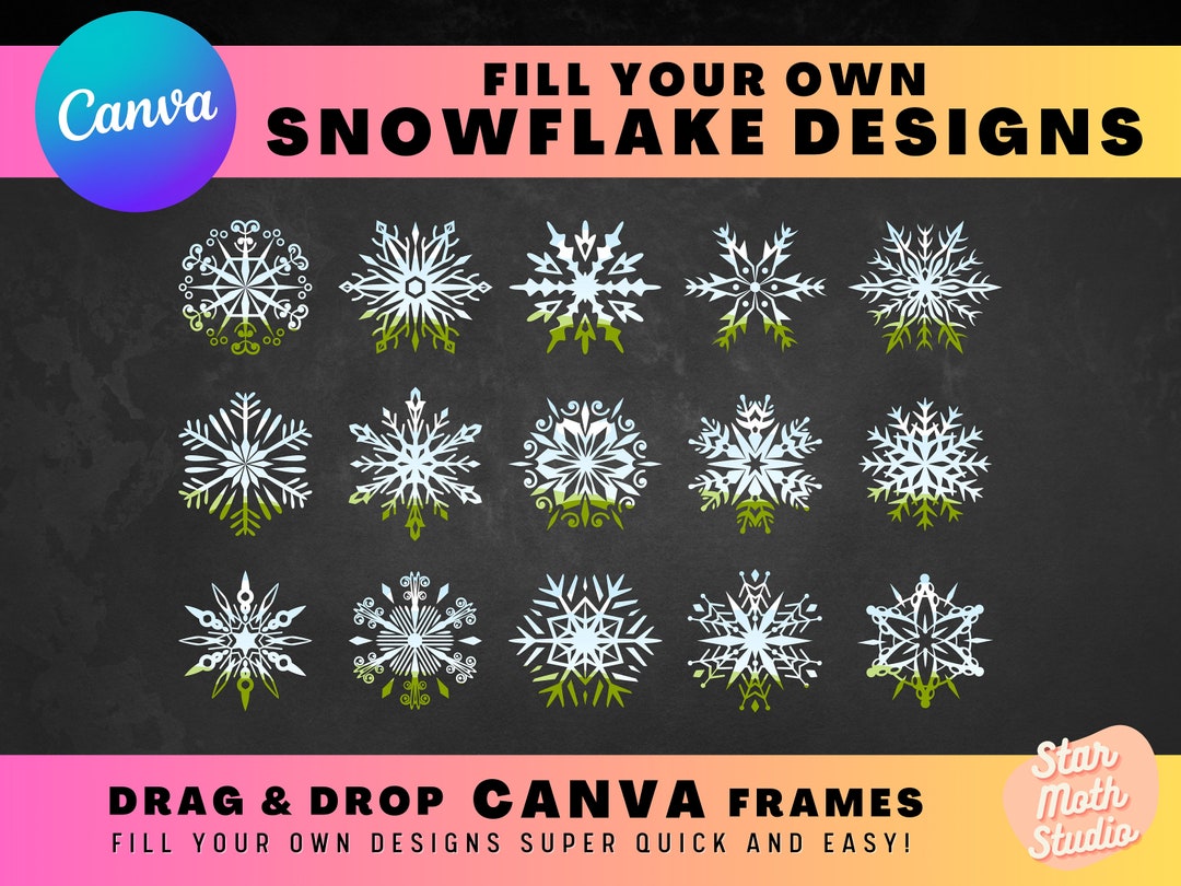 Canva Frames, Drag and Drop Photo Template, Editable Sublimation Design, Snowflakes, Winter ...