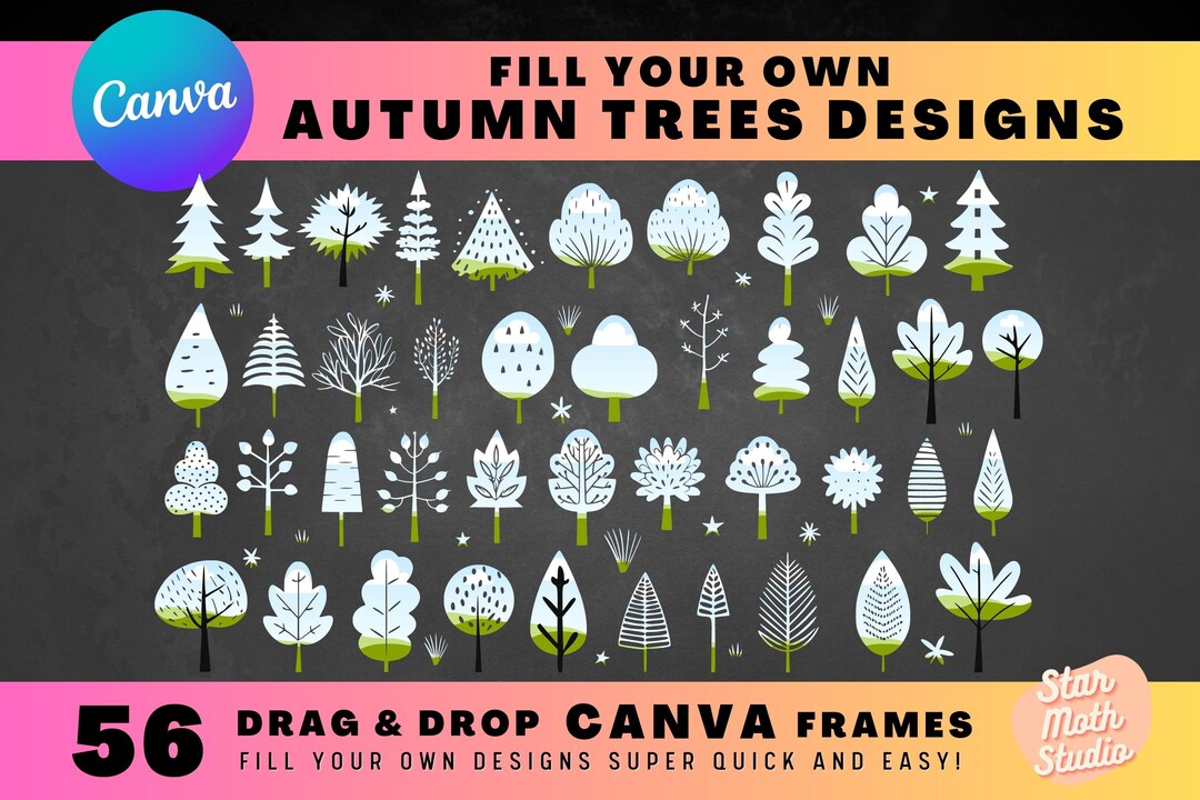 Cute Autumn Fall Trees CANVA FRAMES, Easy Drag and Drop Editable Canva ...