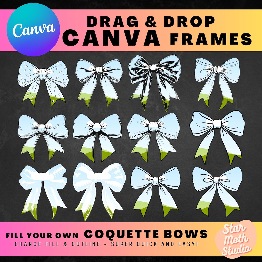 Coquette Bow CANVA FRAMES, Drag and Drop Editable Background Template ...