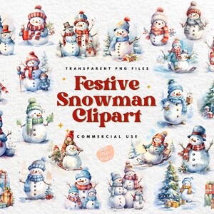 Watercolor Snowman Christmas Winter Holiday Clipart Bundle of 24 ...