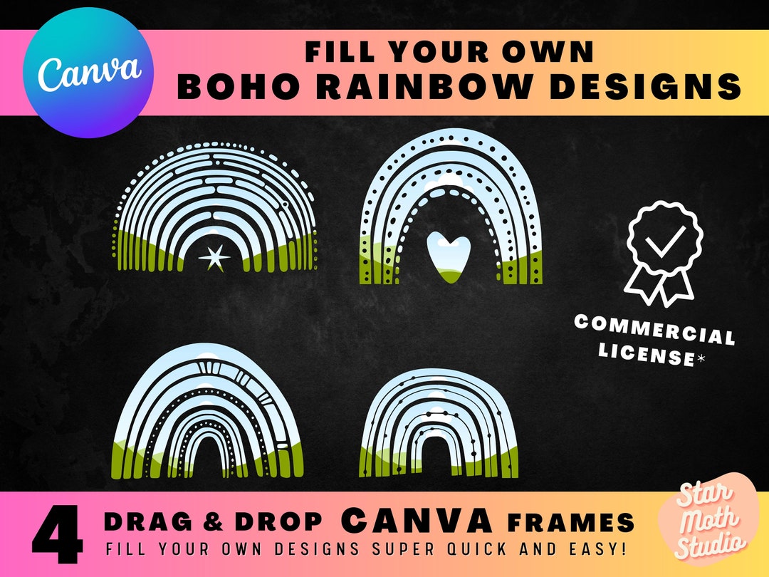 Boho Rainbows CANVA FRAMES, Easy Drag and Drop Editable Canva Template ...