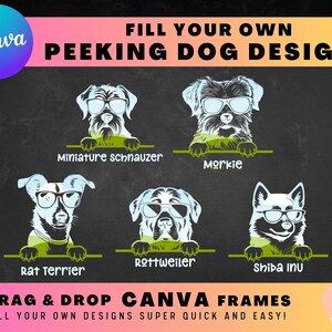 Peeking Dogs CANVA FRAMES, Easy Drag and Drop Editable Canva Template ...