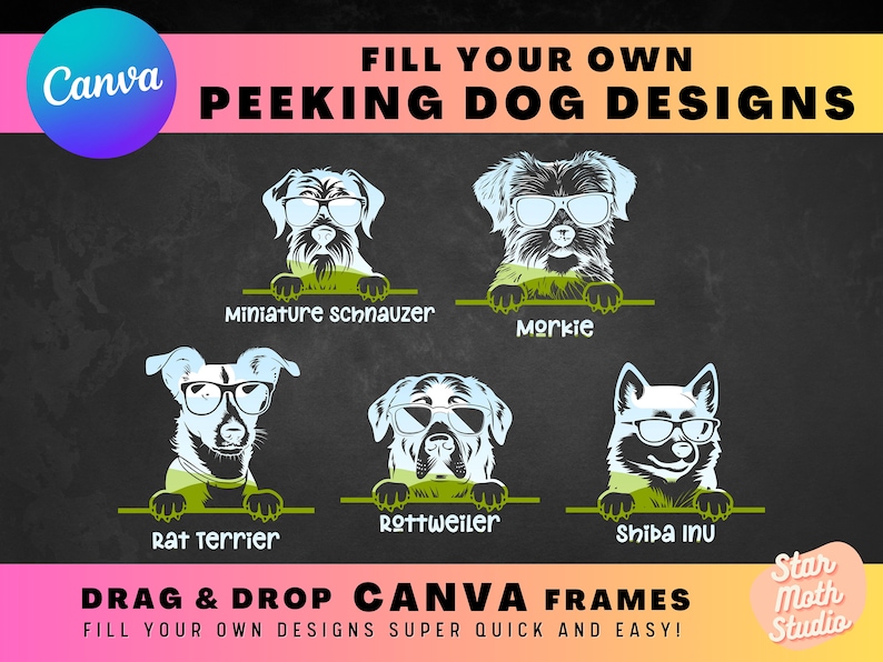 Peeking Dogs CANVA FRAMES, Easy Drag and Drop Editable Canva Template ...