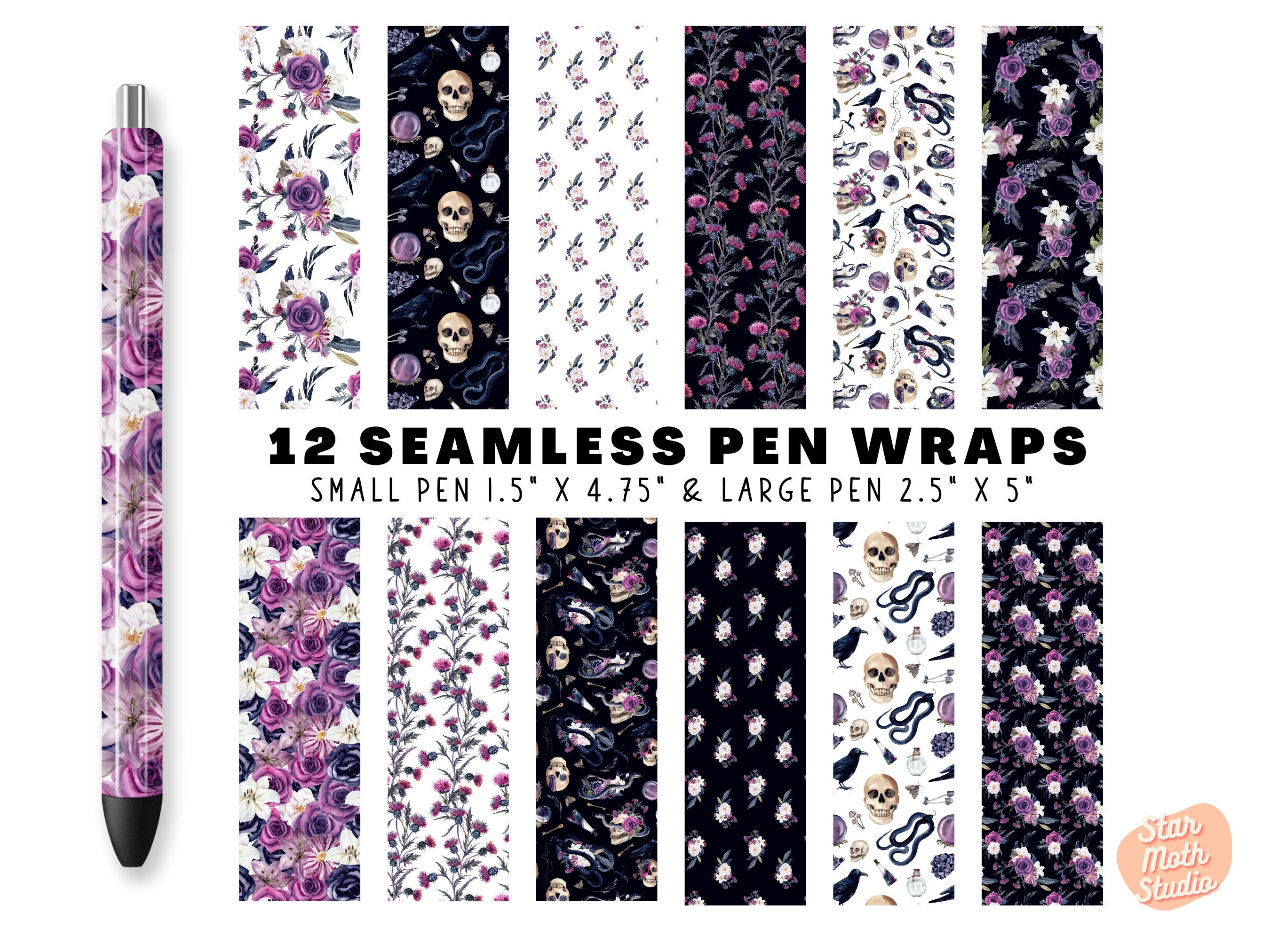 GOTHIC HALLOWEEN Pen Wraps, Witchy Pen Wrap PNG, Pen Wrap Sublimation ...