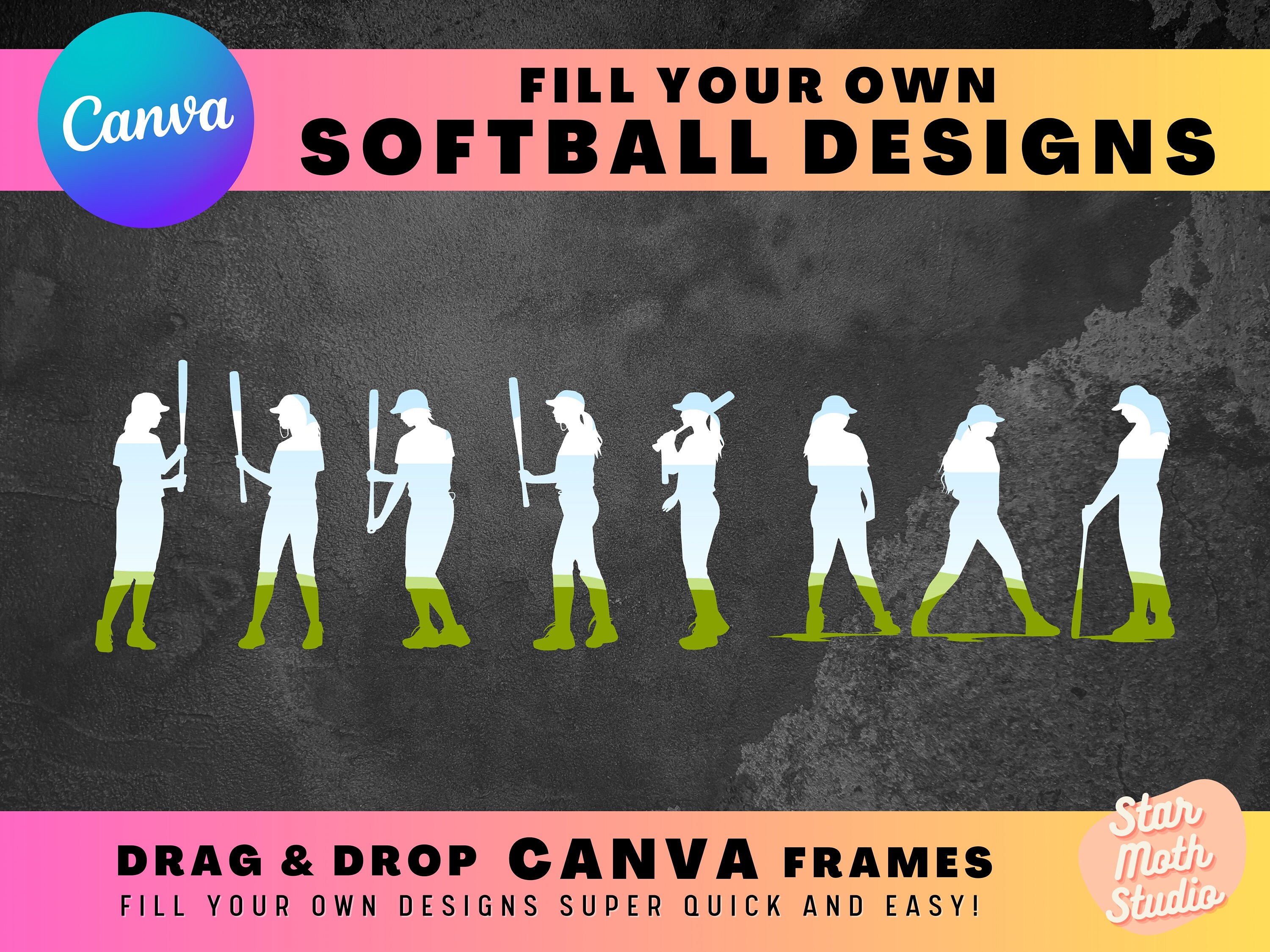 Softball Girls CANVA FRAMES, Easy Drag and Drop Editable Canva Template ...